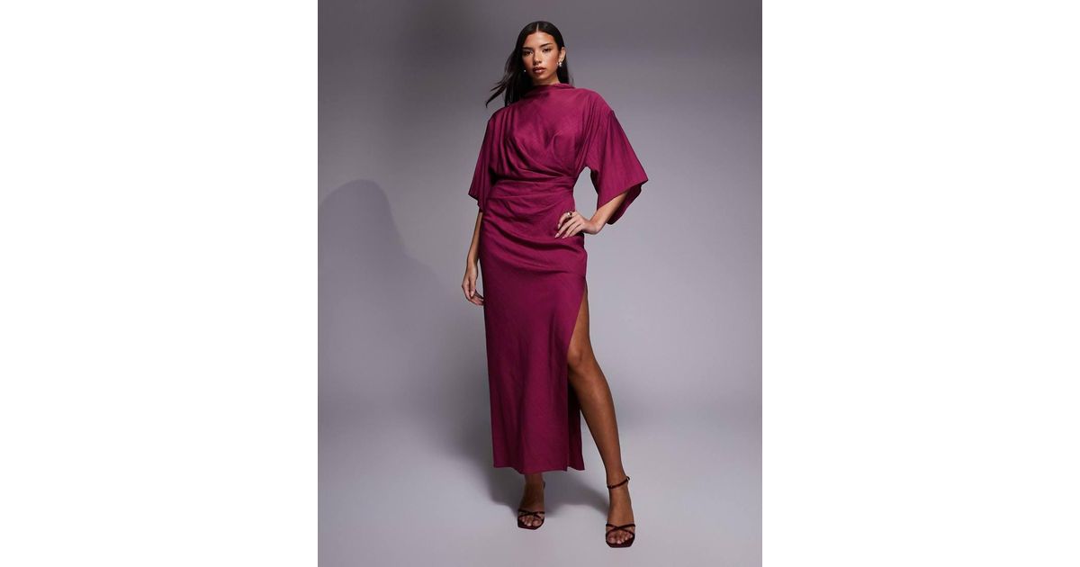 ASOS Textured Drape Skirt Maxi Dress With Split Detail in Purple | Lyst UK