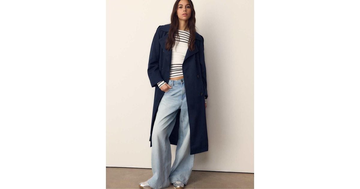 Stradivarius Long Flowing Trench Coat in Blue | Lyst UK