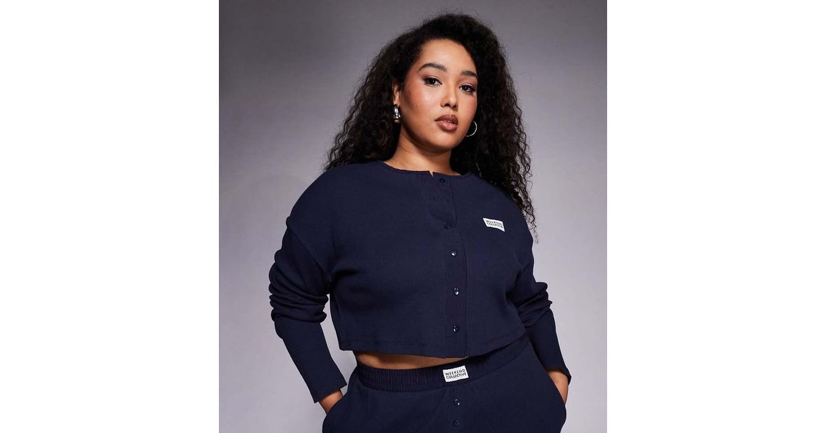 ASOS Weekend Collective Curve Waffle Button Top With Nylon in Blue ...