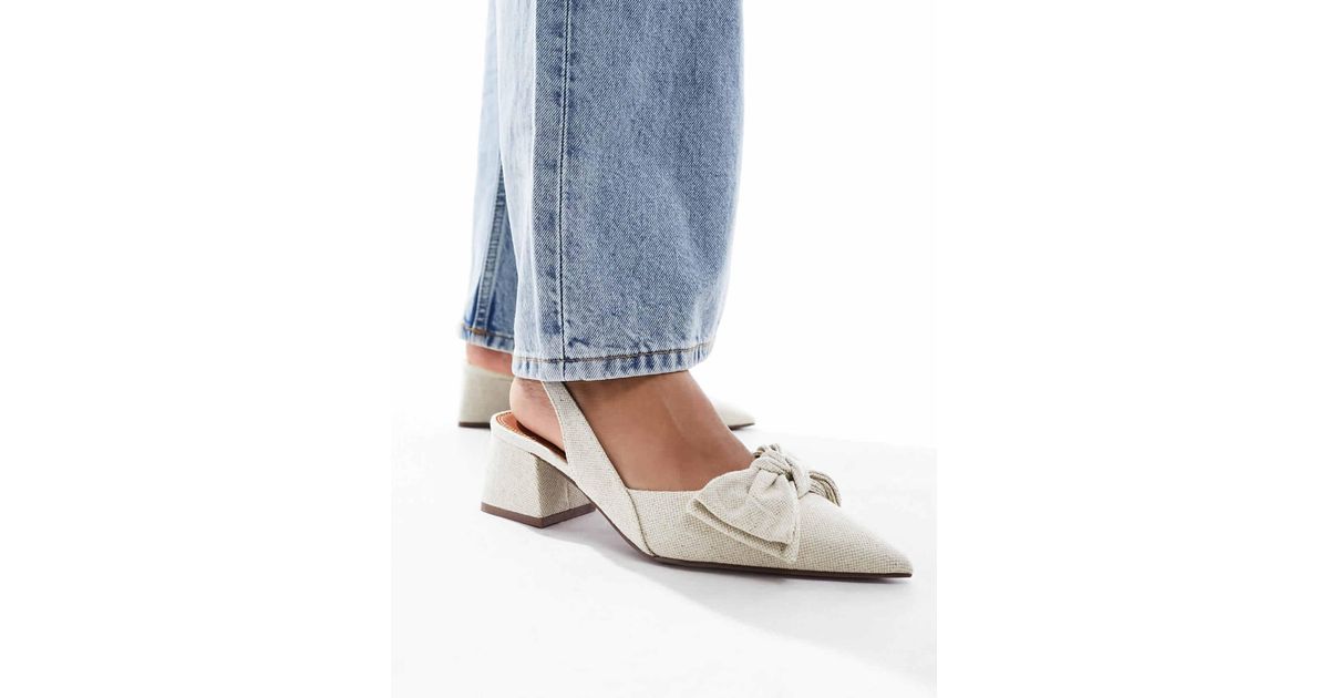 ASOS Symphony Bow Slingback Mid Block Heeled Shoes in Blue | Lyst