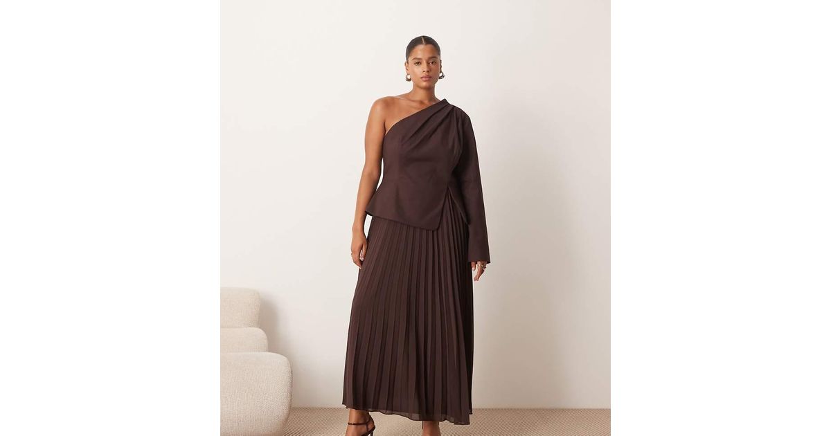 ARRANGE Curve Sculpted One Shoulder Maxi Dress With Micro Pleat Hem in ...