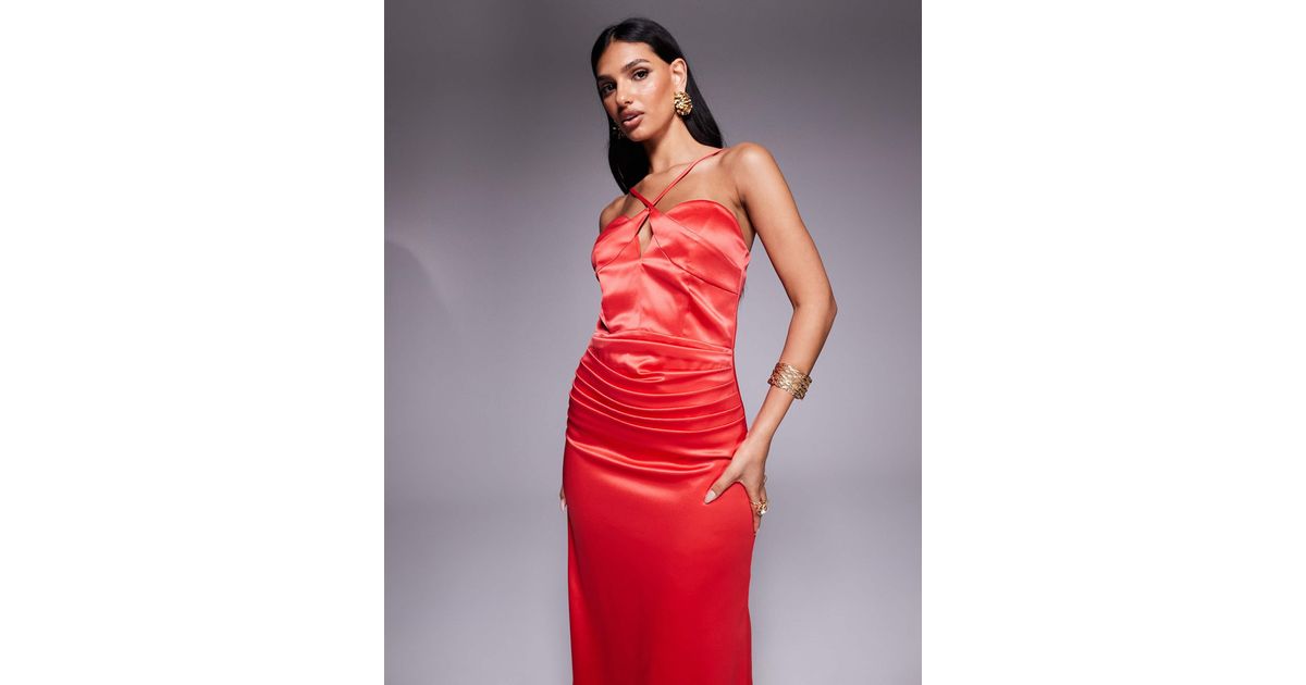 TFNC London Cross Strap Maxi Dress With Train in Red | Lyst