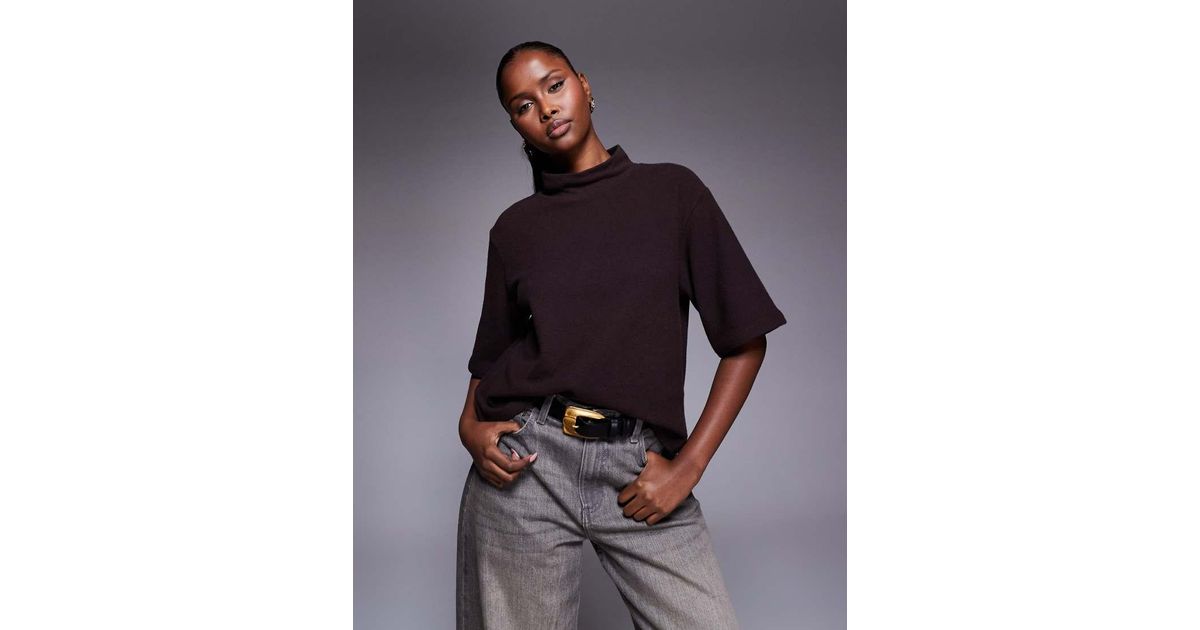 ASOS Boxy Ribbed Funnel Neck Top in Blue | Lyst UK