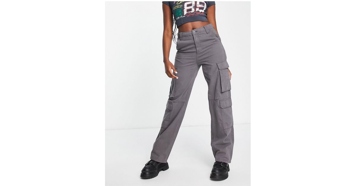 Bershka Drawstring Waist Cargo Pants In Grey Lyst Uk