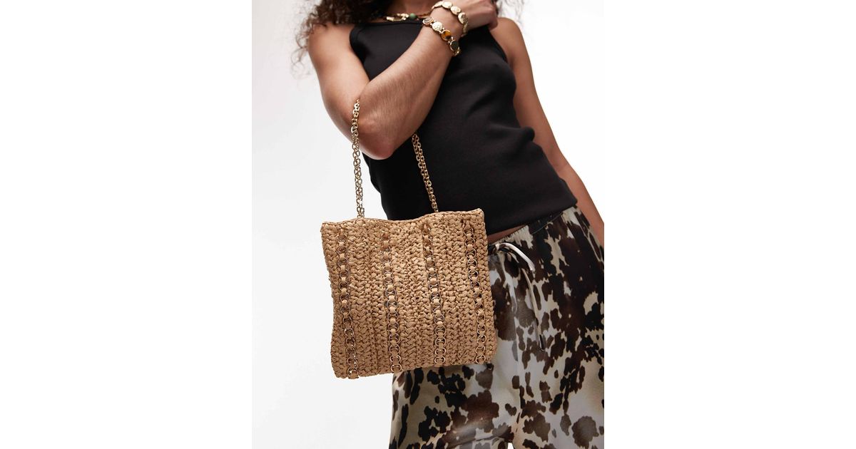 Mango Raffia Metal Hoop Detailed Shoulder Bag in Brown | Lyst