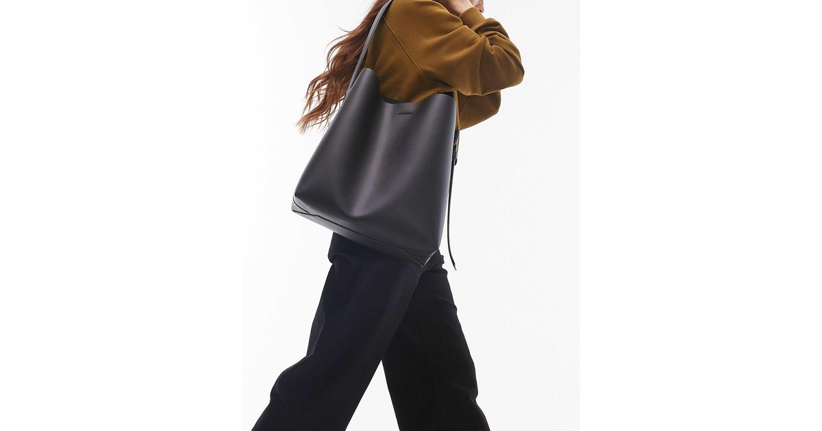 ARKET Leather Bucket Tote Bag With Side Buckle in Black | Lyst