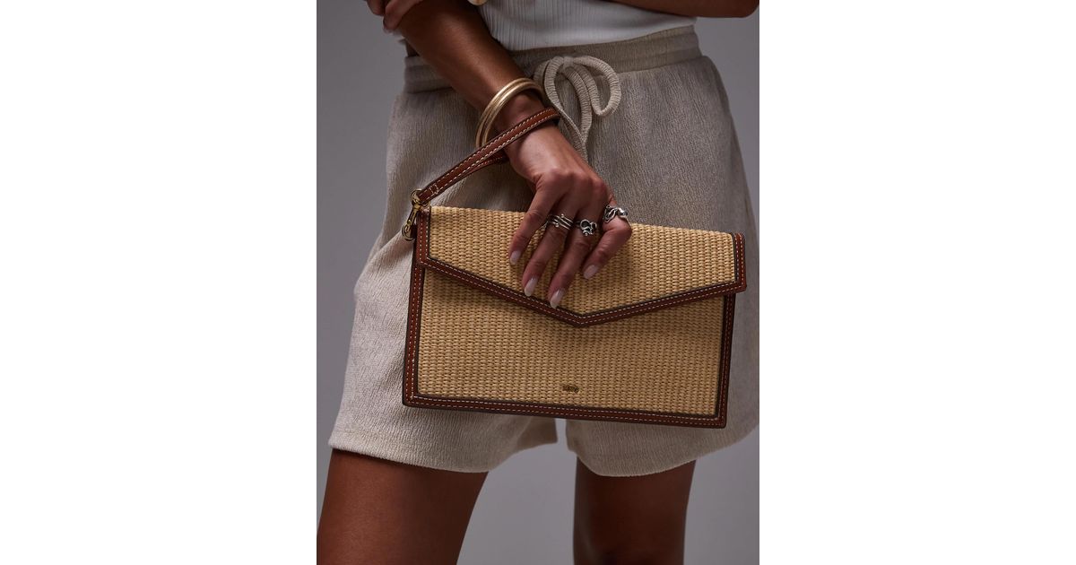 Mango Raffia Woven Envelope Bag in Brown | Lyst