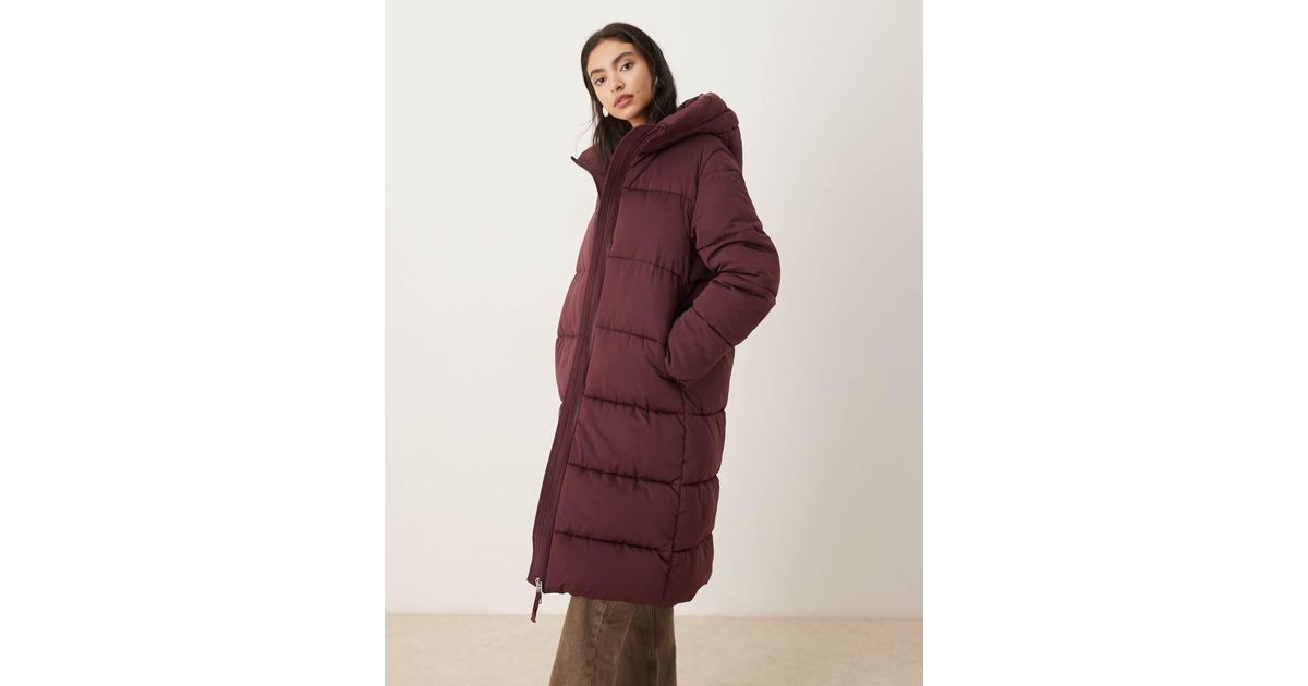 Mango Hooded Long Line Puffer Jacket in Red | Lyst UK