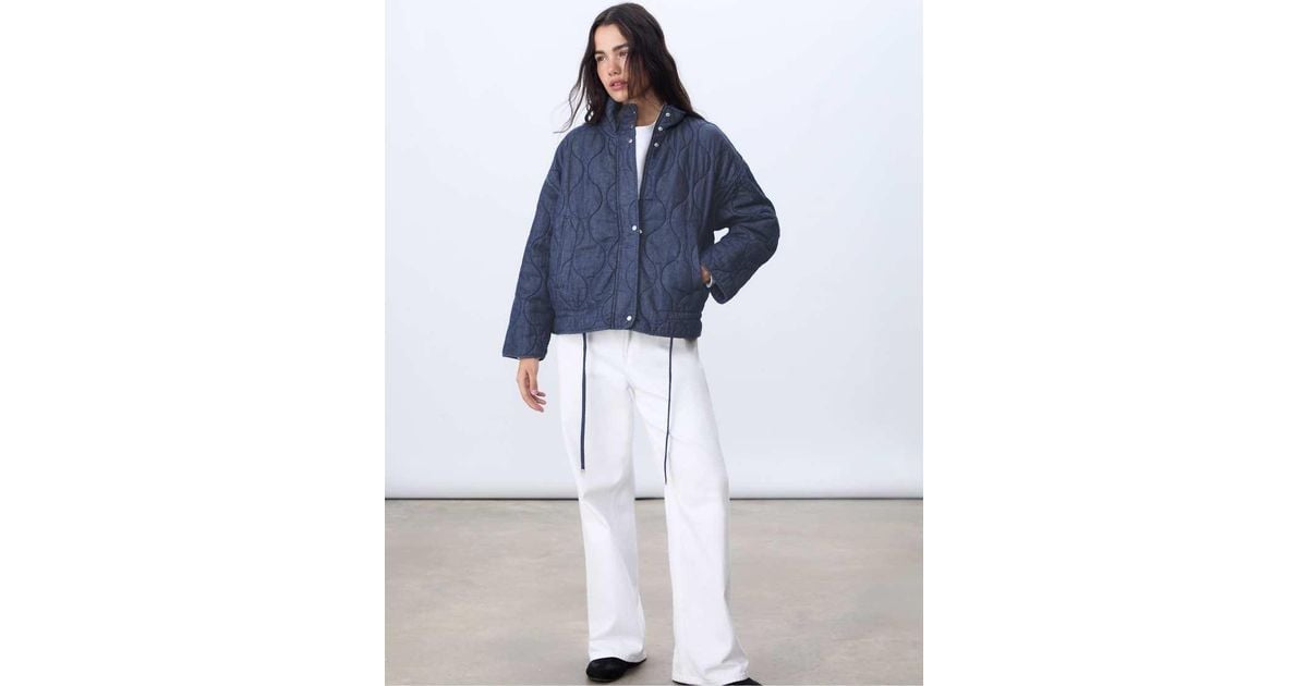 Stradivarius Denim Puffer Jacket in Blue | Lyst UK