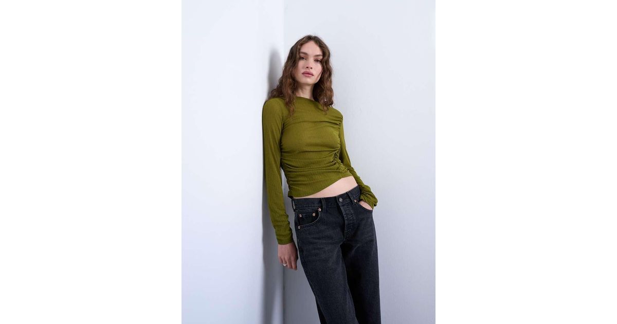 TOPSHOP Mesh Twisted Draped Long Sleeve Top in Green | Lyst UK