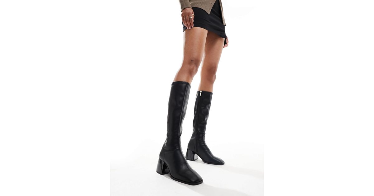 ASOS Cloud Flared Block Heel Sock Knee Boots in White | Lyst