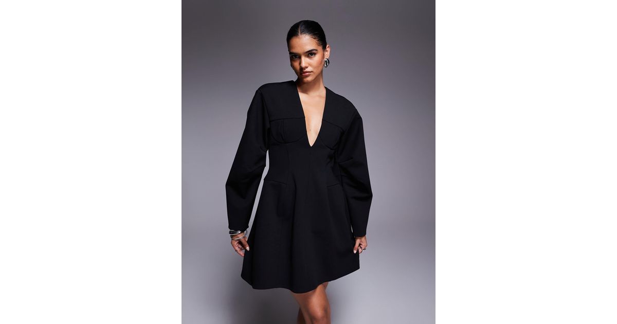 ASOS Structured Dome Sleeves Plunge Mini Dress With Cup Seam Detailing ...