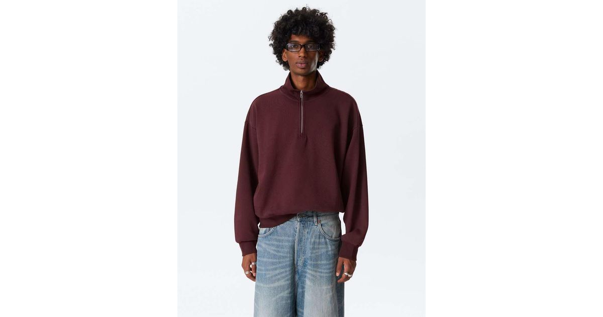 Weekday Boxy Oversized Fit Half Zip Sweatshirt in Red for Men | Lyst UK