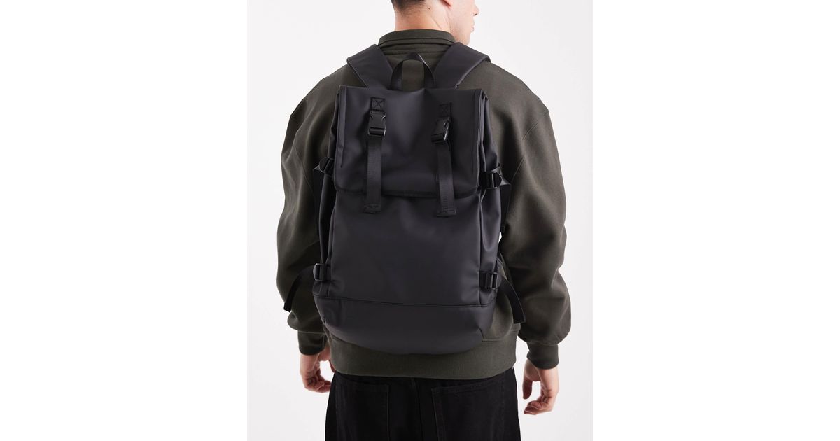 ASOS Rubberised Rolltop Backpack in Gray for Men | Lyst