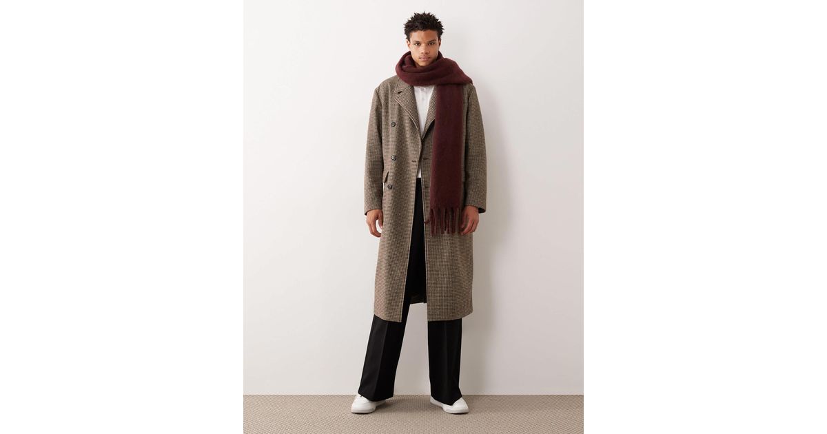 ASOS Plaid Wool Look Oversized Longline Coat in Natural for Men | Lyst