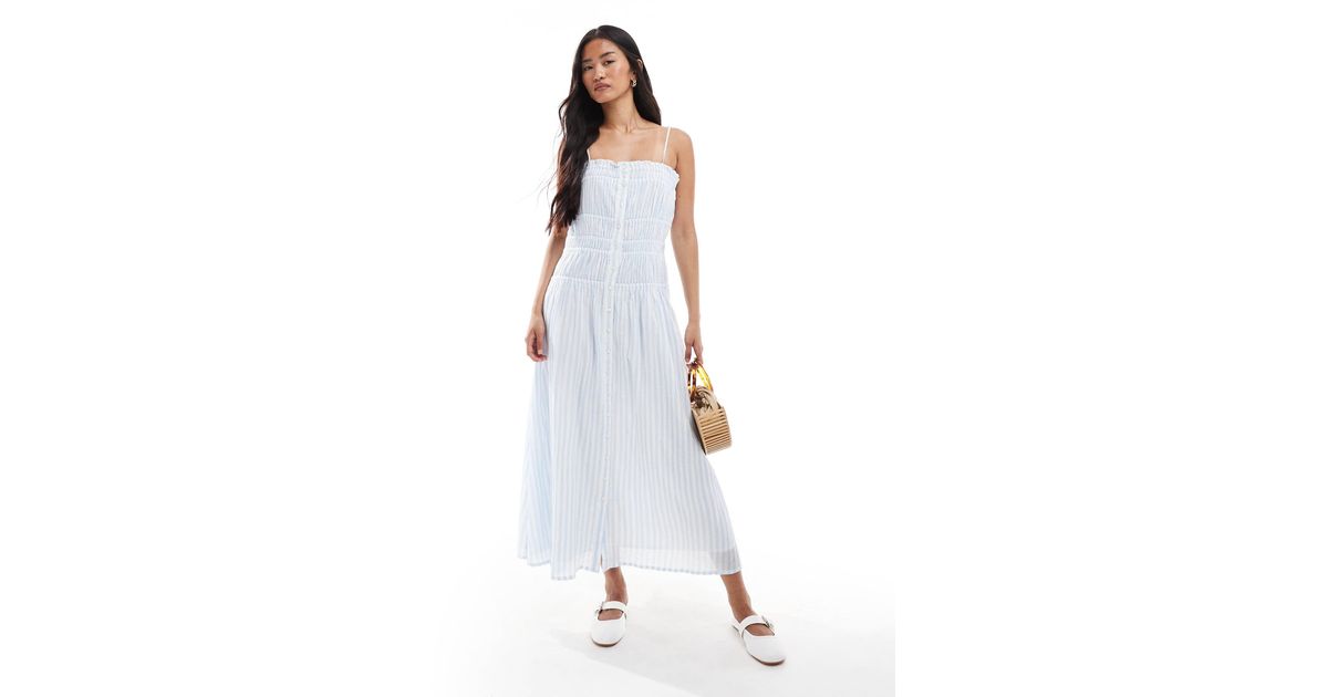 Miss Selfridge Poplin Shirred Body Button Up Maxi Dress in White | Lyst