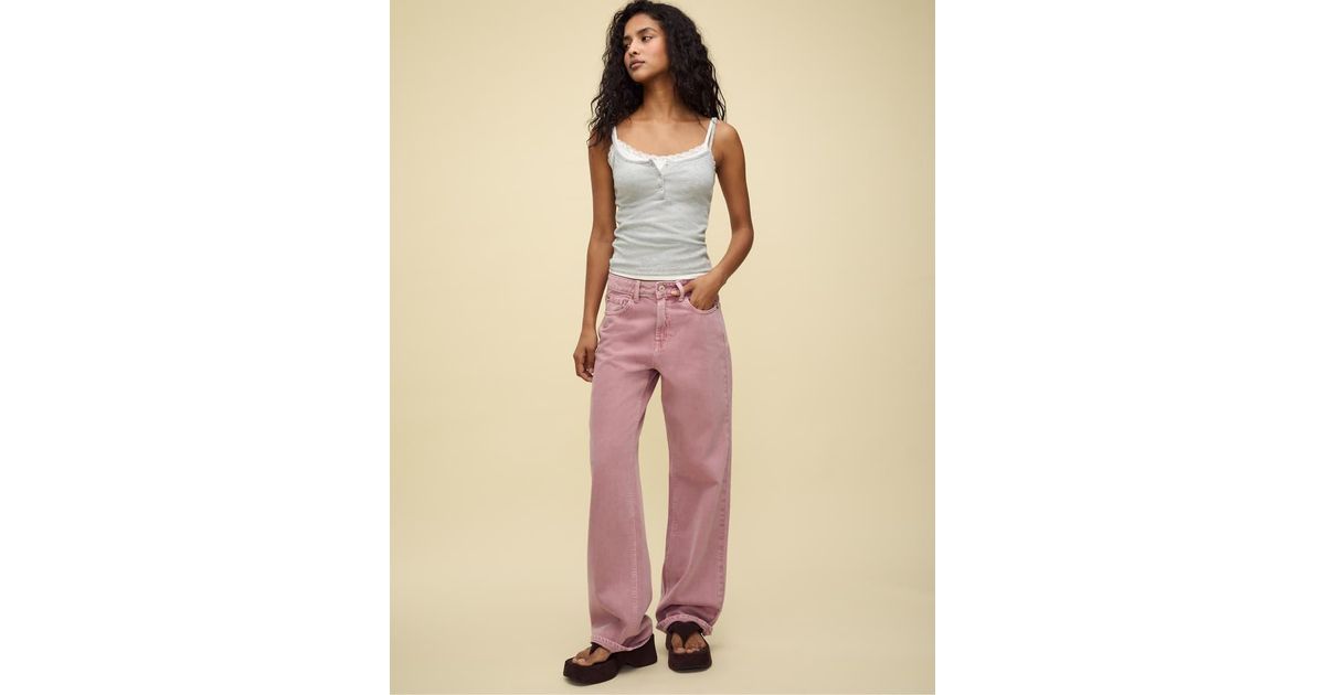 Stradivarius D92 Straight Wide Jeans in Pink | Lyst UK