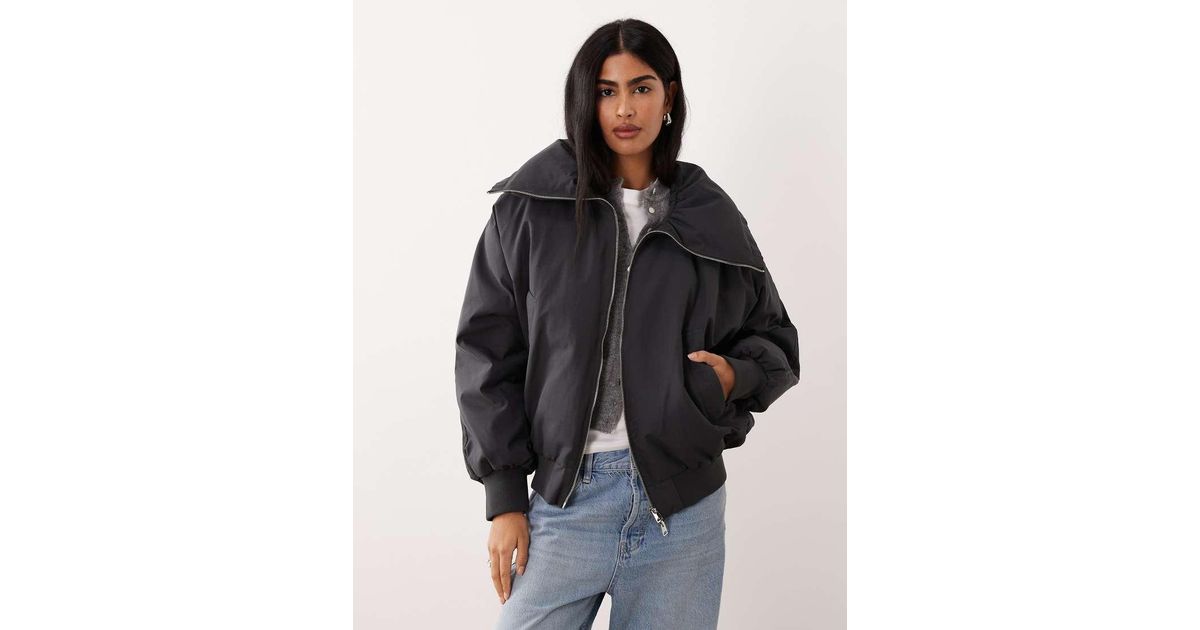 Mango Padded Zip Through Bomber Jacket in Black | Lyst UK