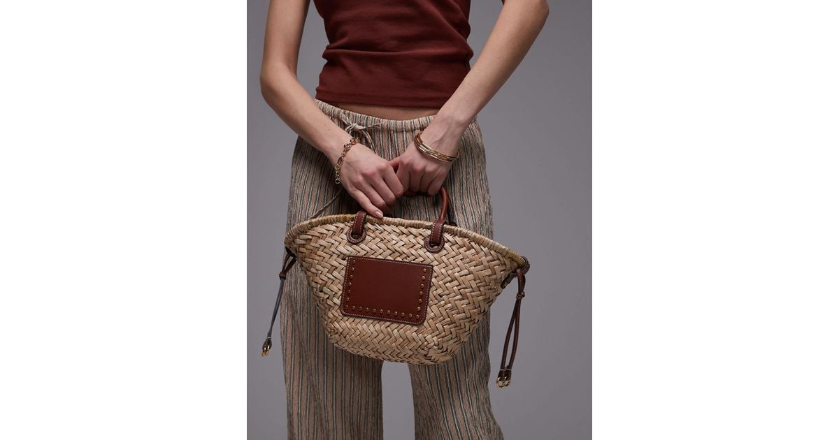 Mango Woven Structured Shoulder Bag in Brown | Lyst