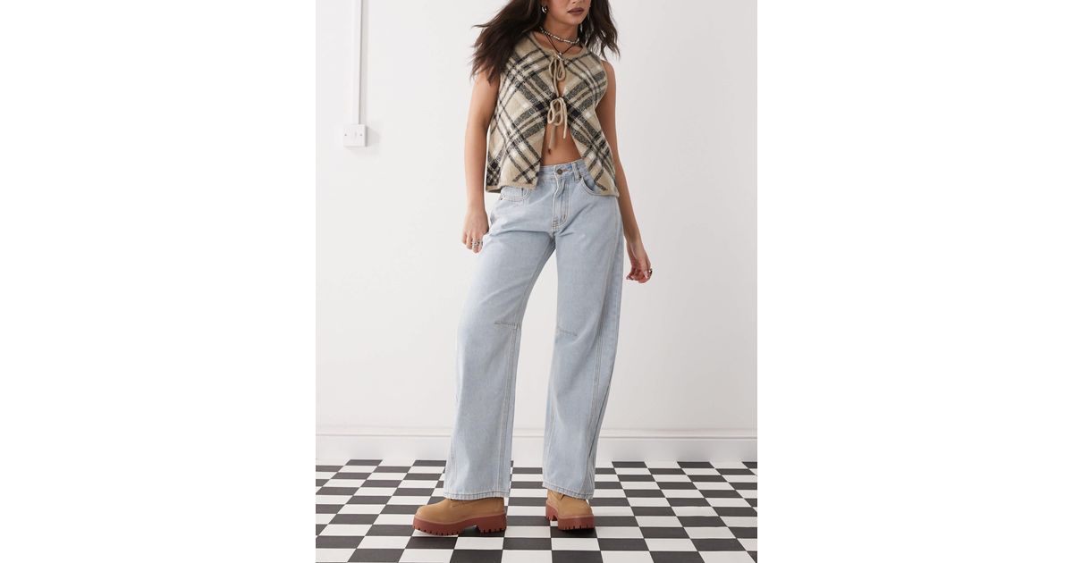 Lioness Denim Low Rise Barrel Leg Side Seam Detail Jeans | Lyst