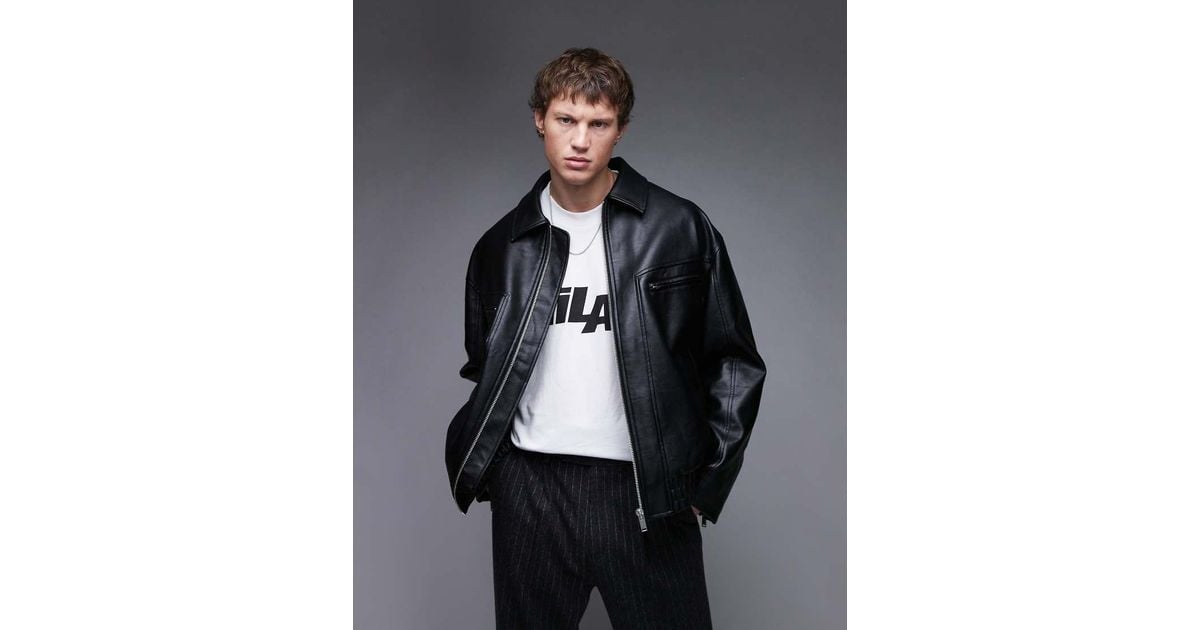 TOPMAN Faux Leather Bomber Jacket in Grey for Men | Lyst UK