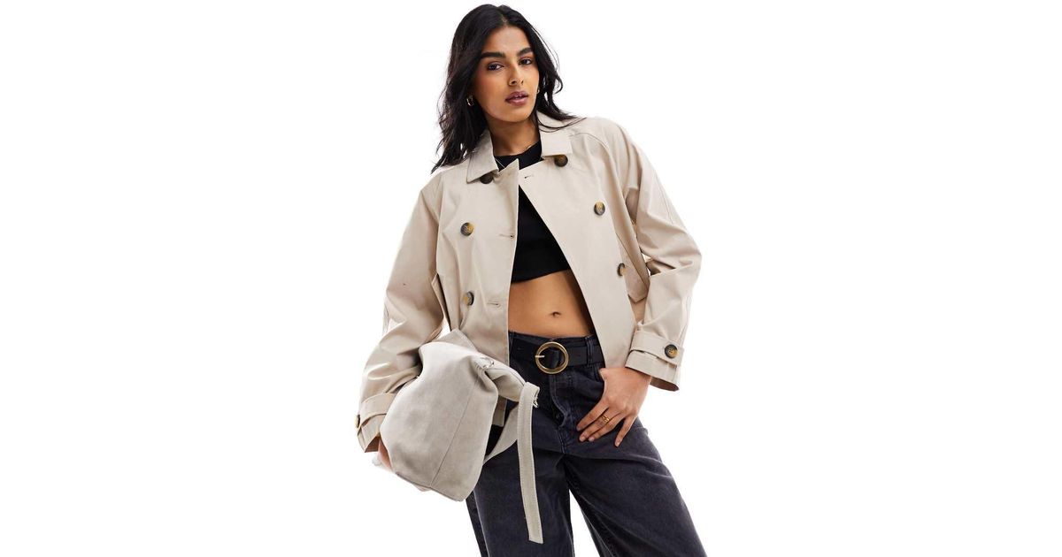 ONLY Short Trench Coat in Natural | Lyst UK