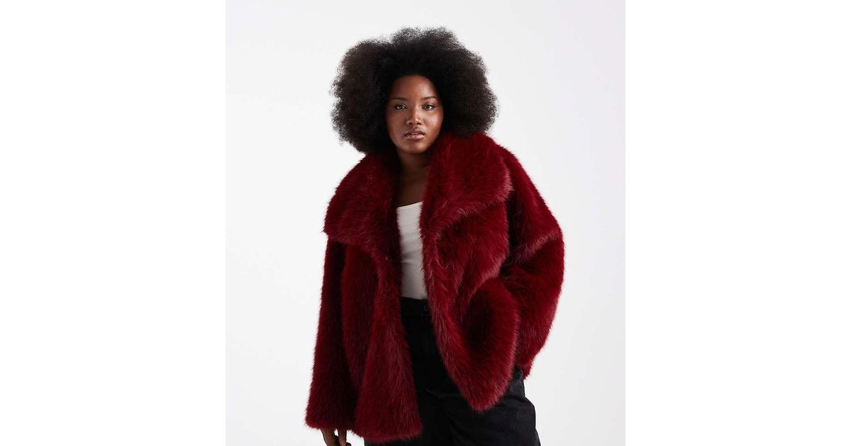 ASOS Asos Design Curve Top Collar Faux Fur Coat in Red | Lyst UK