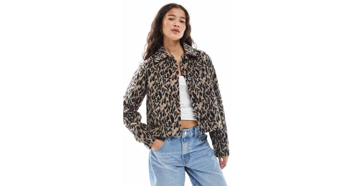 Wednesday's Girl Leopard Print Boxy Cropped Jacket in Brown | Lyst UK