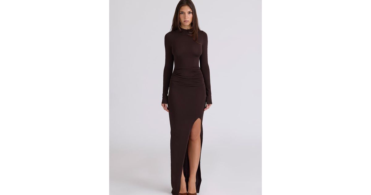 House Of Cb Anais Thigh Split Maxi Dress in Brown | Lyst UK
