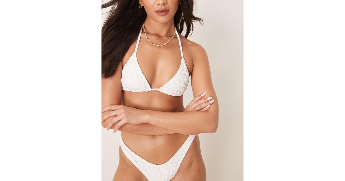 ASOS Bertie Broderie Triangle Bikini Top in Brown | Lyst