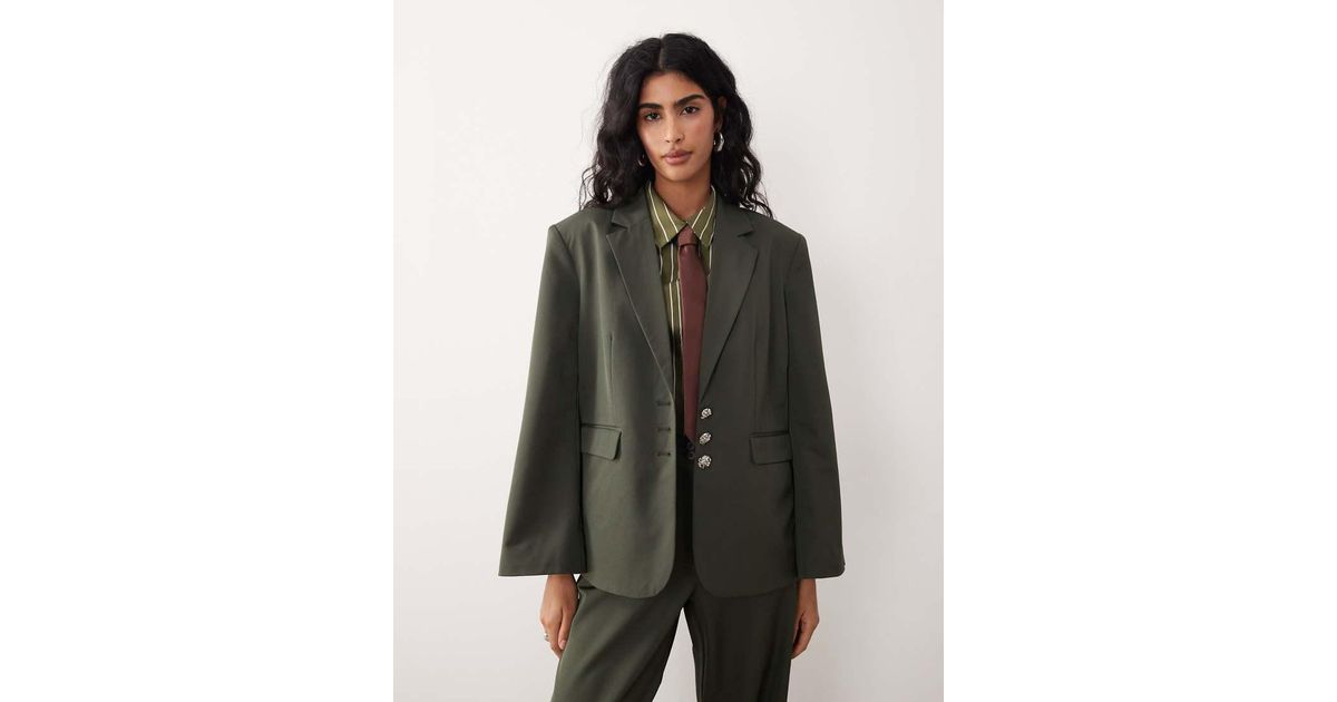 Vila Hammered Button Tailored Blazer in Brown | Lyst UK