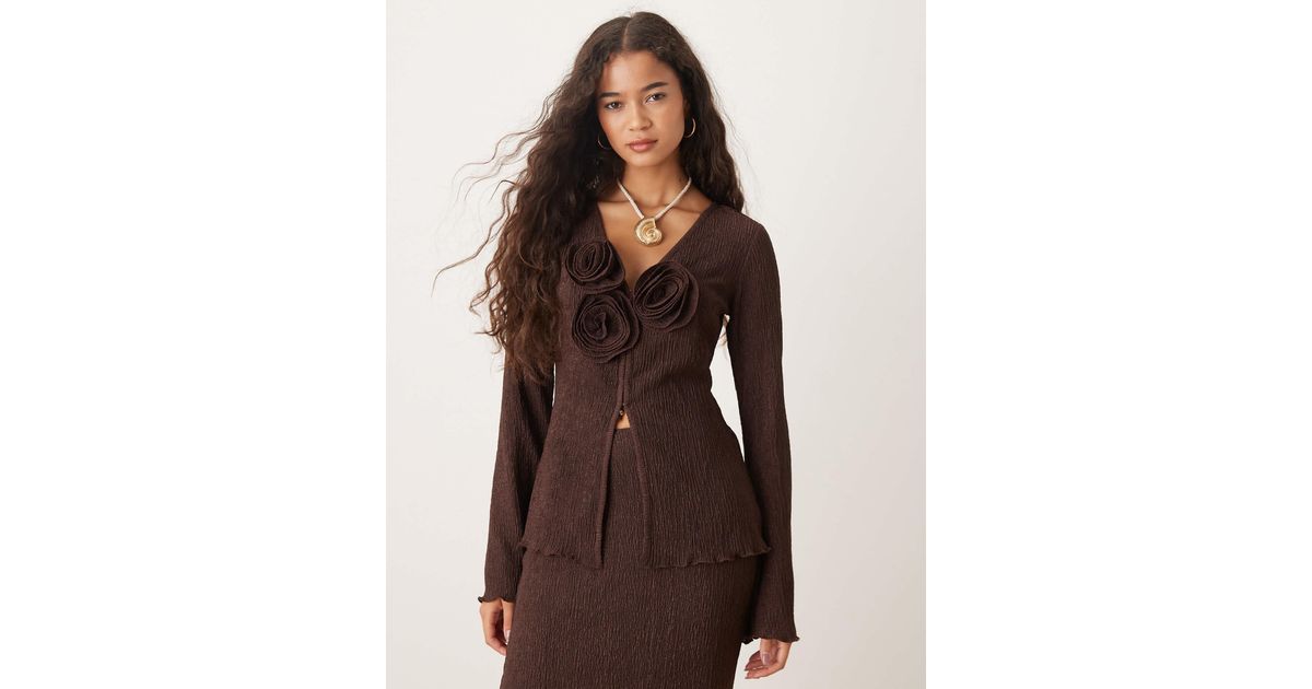 Pretty Lavish Evalina Crinkle Corsage Top Co-ord in Brown | Lyst