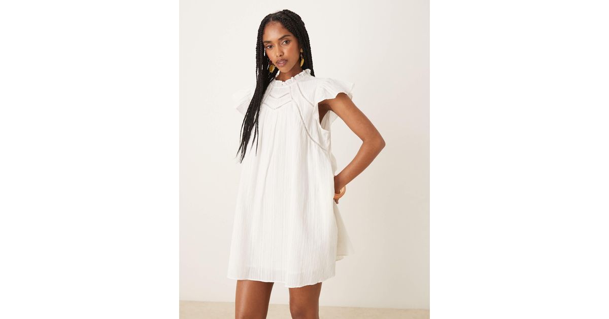 Y.A.S Ruffle Sleeve Mini Smock Dress With Ladder Stitch Yoke Detail in ...