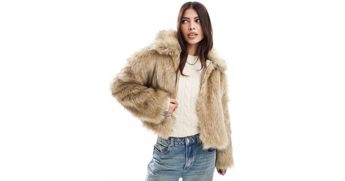 Stradivarius Faux Fur Jacket in Natural | Lyst UK
