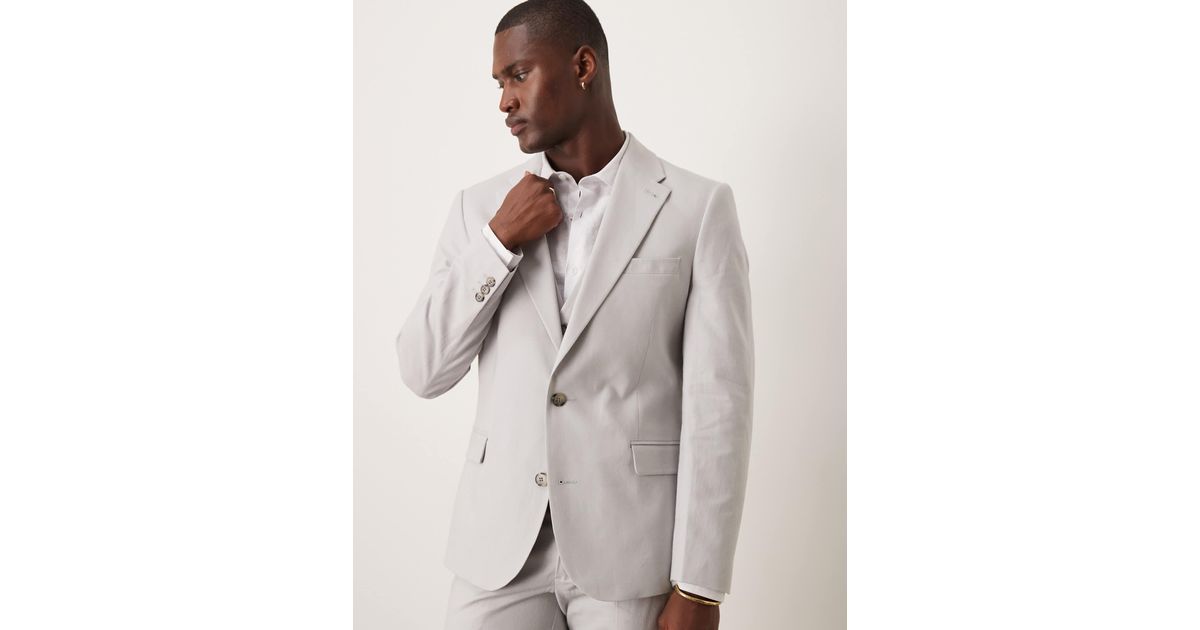 ASOS Linen Blend Skinny Suit Jacket in Gray for Men | Lyst