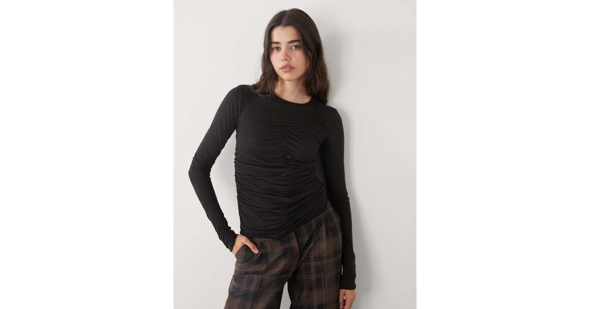 Monki Slim Fit Sheer Top With Front Detail in Black | Lyst UK