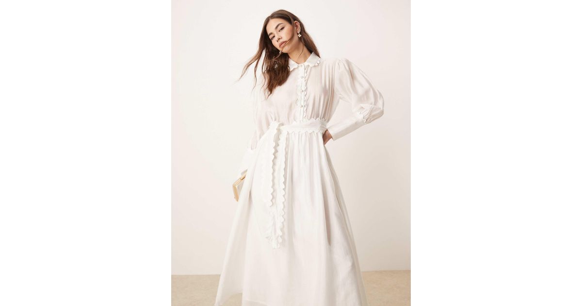 Sister Jane Embellished Button Midi Shirt Dress in Natural | Lyst