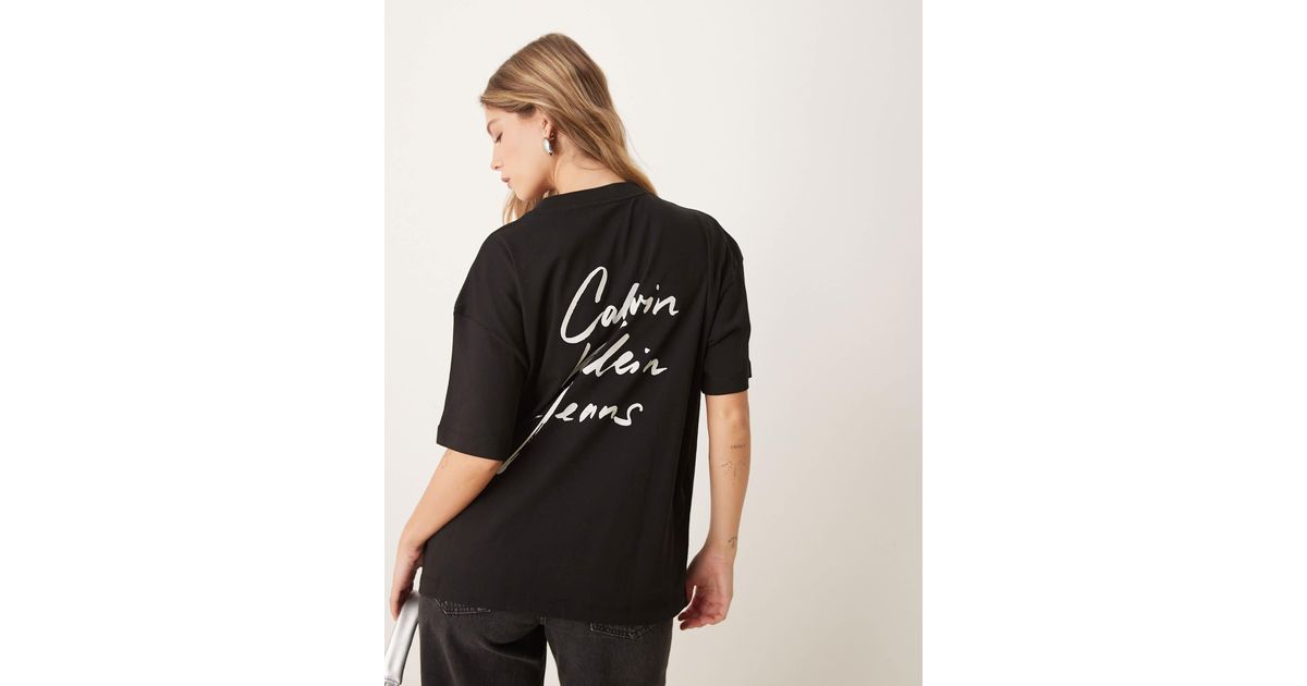Calvin Klein Script Logo Oversized T-shirt in Black | Lyst