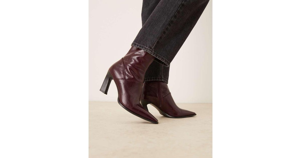 ASOS Estella Leather Chisel Toe Ankle Boots in Red | Lyst UK