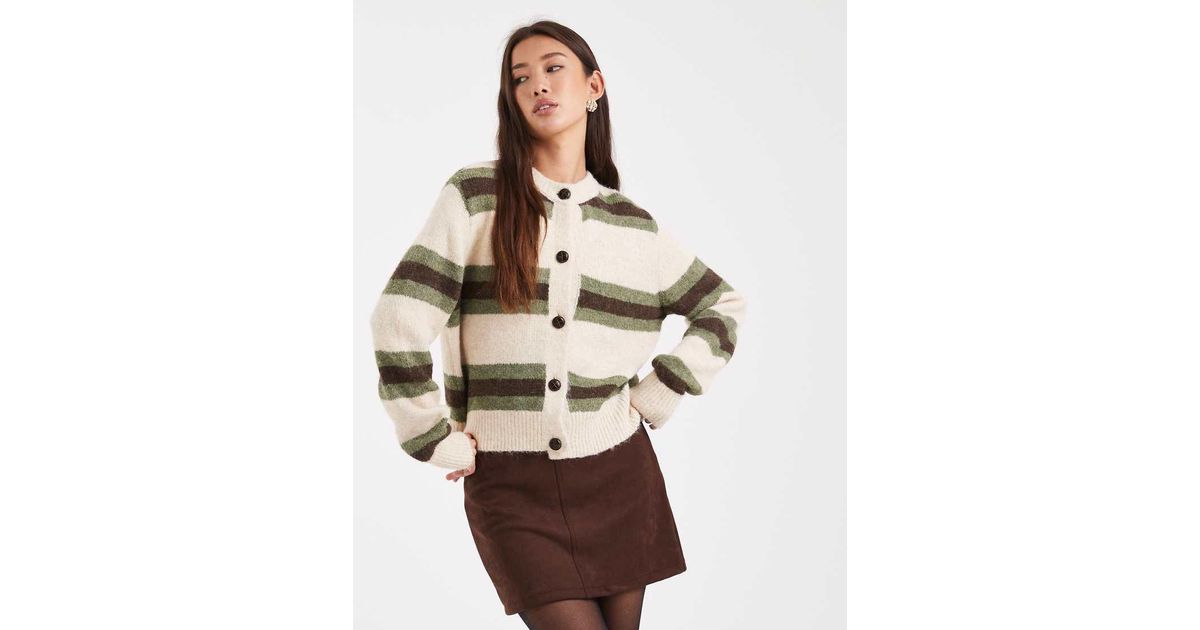 New Look Stripe Cardigan in Brown | Lyst UK