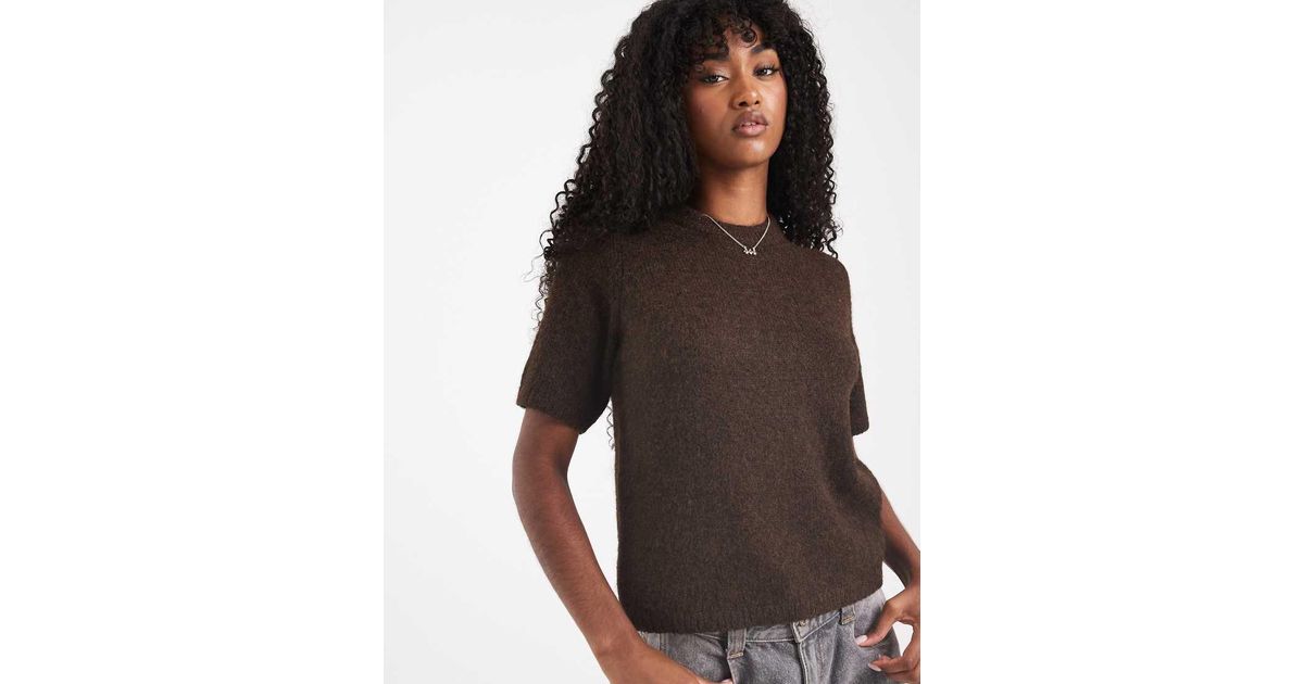 New Look Knit T-shirt in Brown | Lyst UK