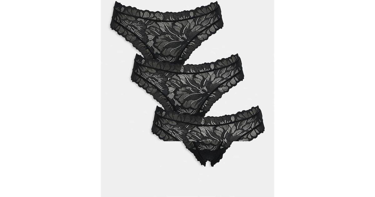 Lindex 3 Pack Lace Brazilian Brief in Black | Lyst UK