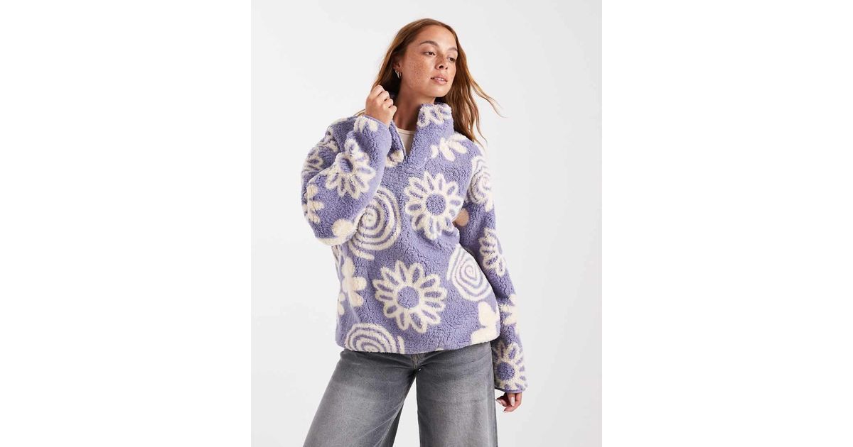 Brave Soul Flower Print 3/4 Zip Fleece in Purple | Lyst UK