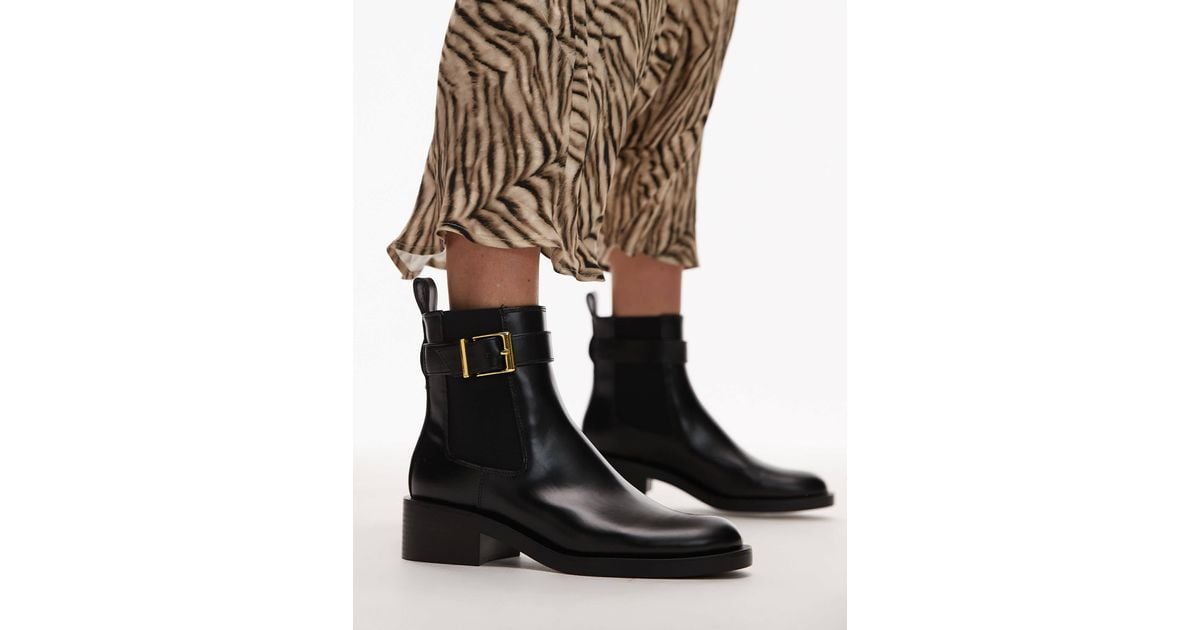 Mango Ankle Boot With Gold Buckle Detail in Black | Lyst