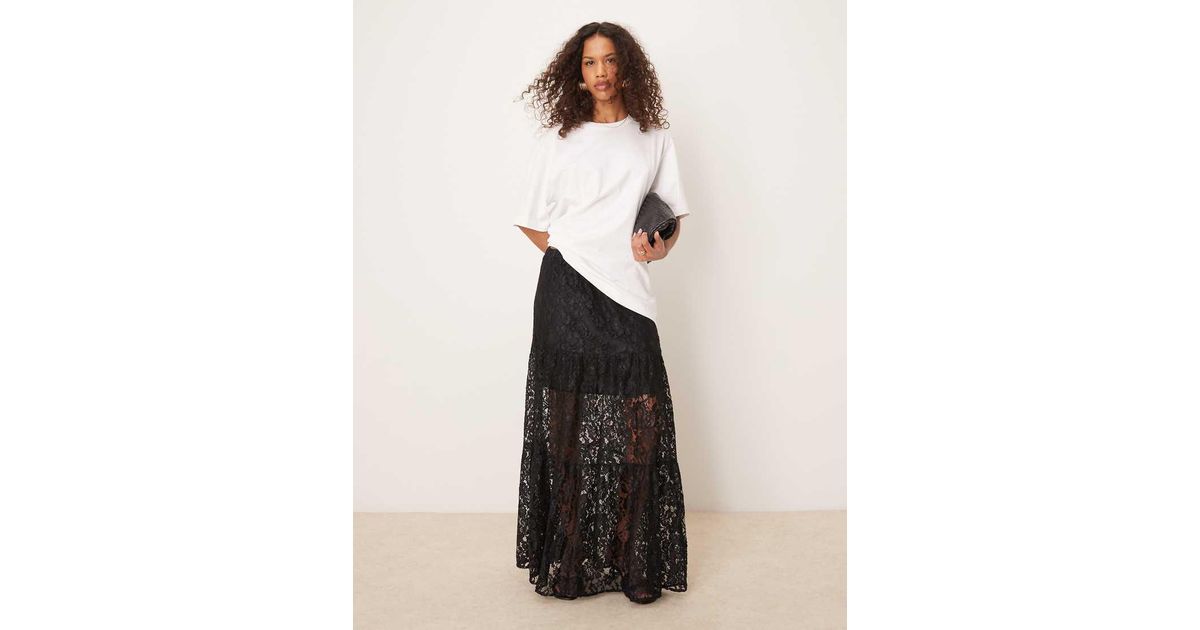 ASOS Lace Tiered Maxi Skirt With Lining in White | Lyst UK