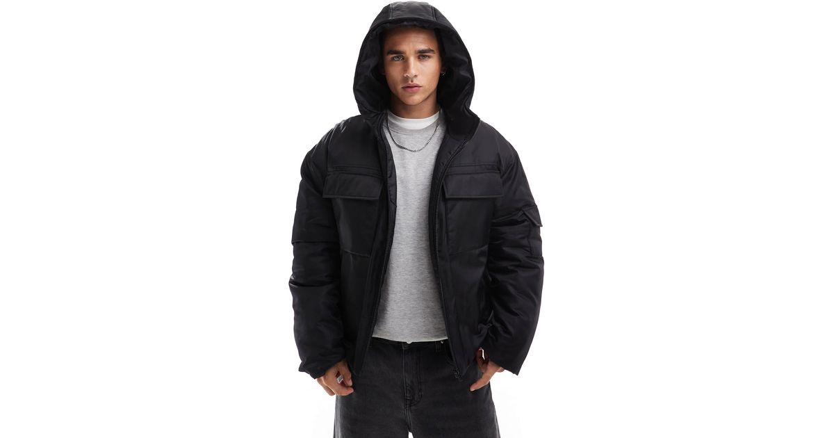 ASOS Utility Puffer Jacket in Black for Men | Lyst