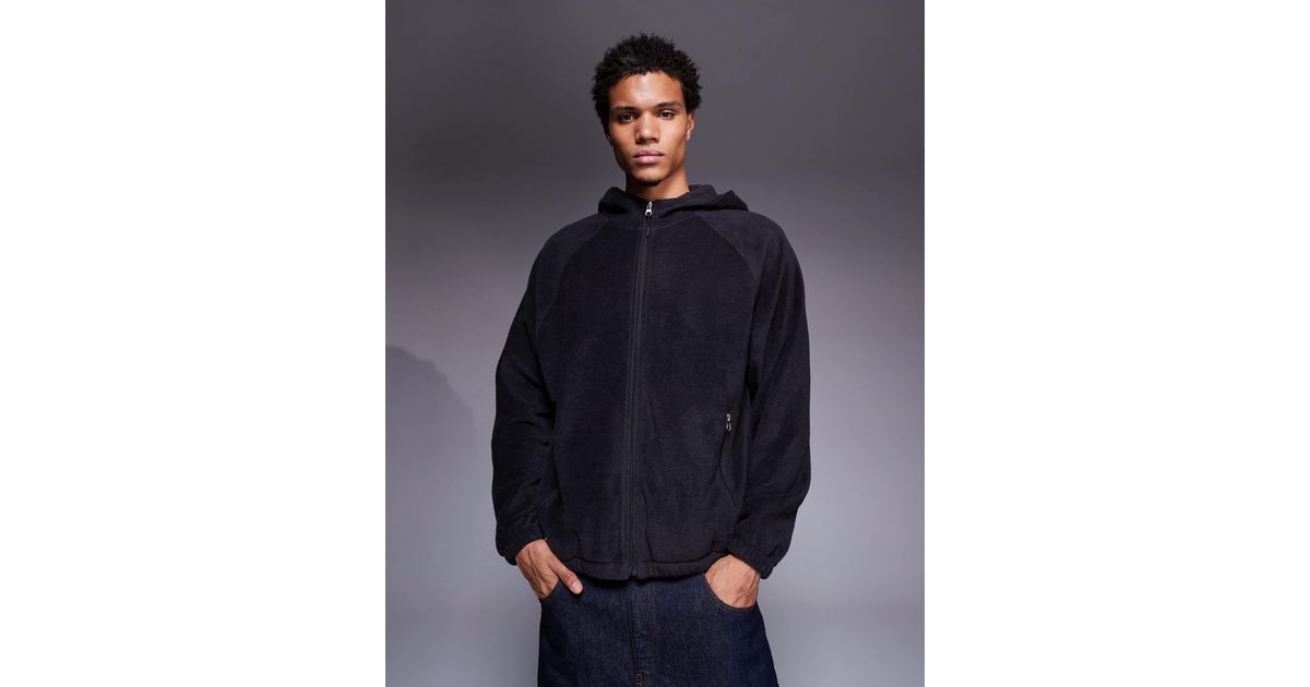 ASOS Relaxed Zip Through Funnel Neck Fleece Hoodie in Blue for Men | Lyst