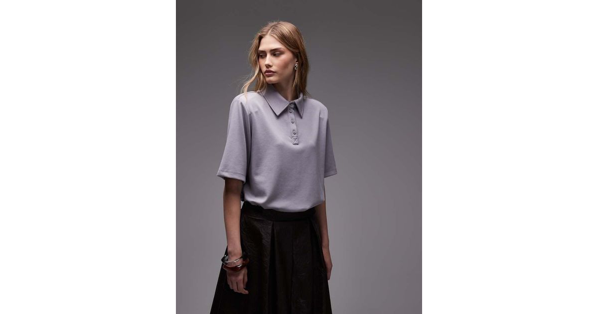 ASOS Boxy Polo Shirt Top in Blue | Lyst UK
