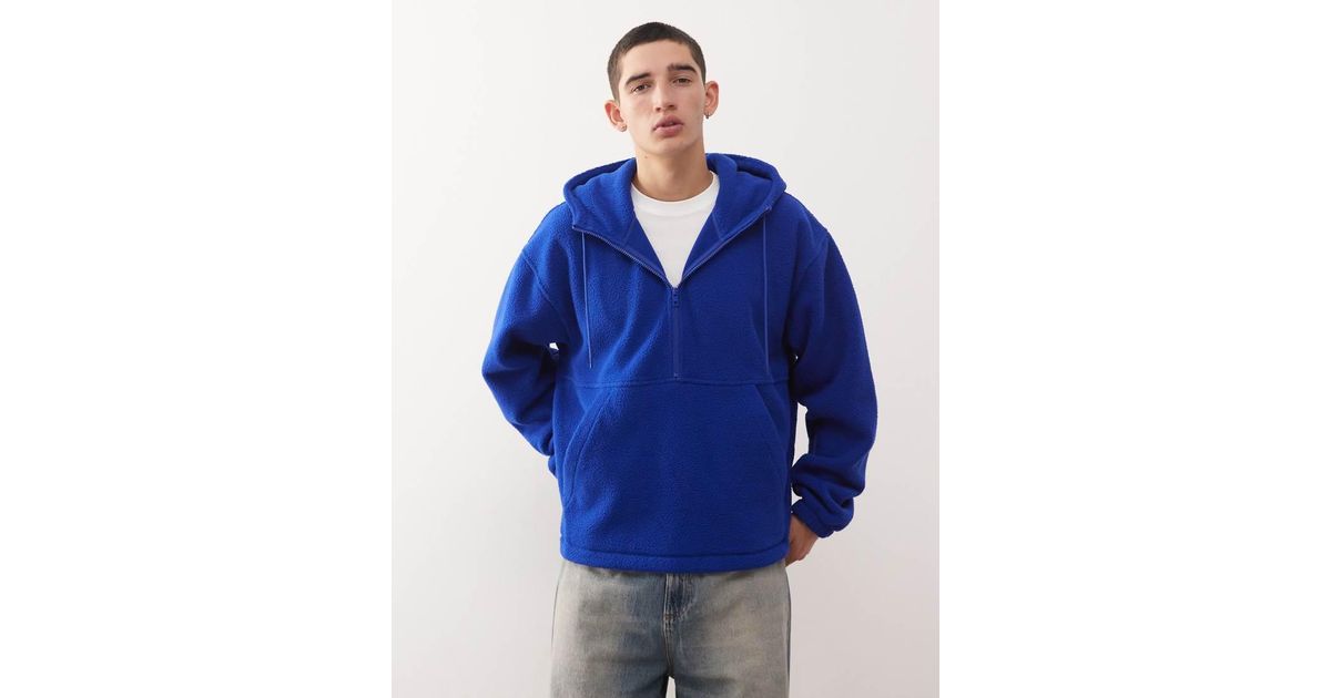 Weekday Borg Fleece Half Zip Hoodie With Elasticated Hem in Blue for ...