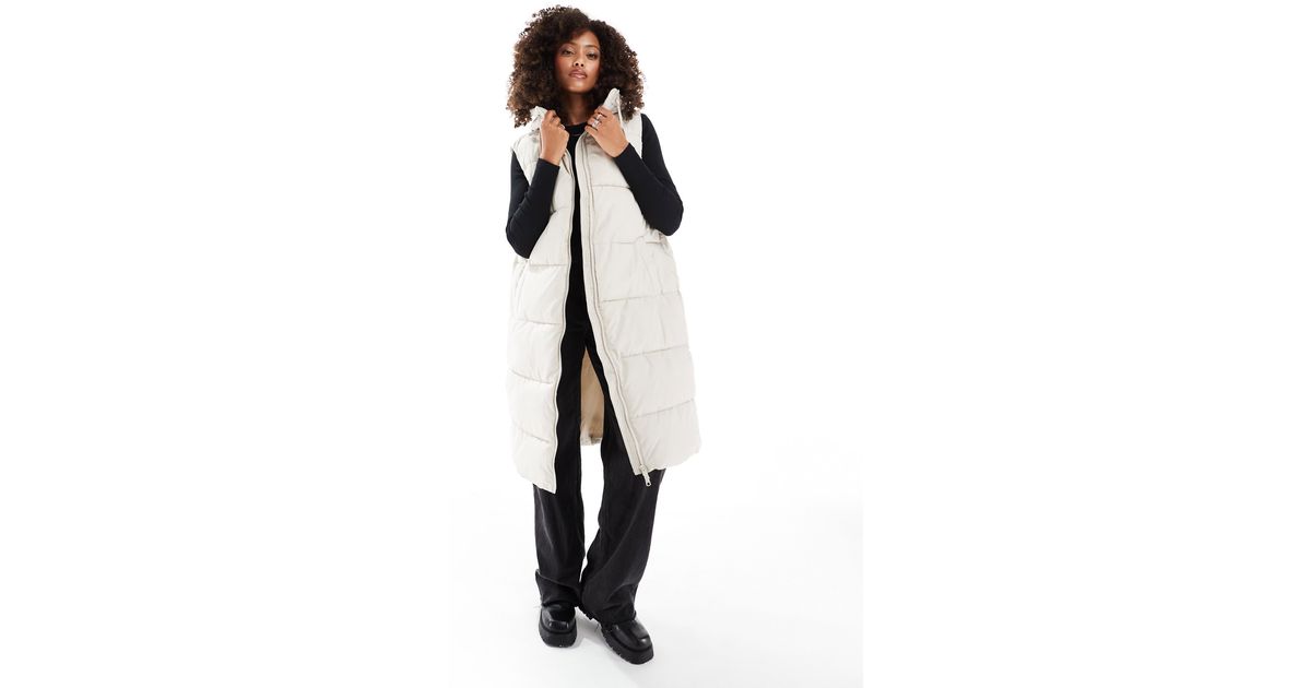 Vero Moda Padded Longline Gilet in White | Lyst